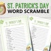 St. Patrick's Day Word Scramble | Printable St. Patrick's Day Party ...