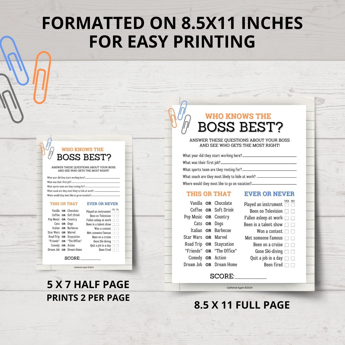 Printable Who Knows the Boss Best Game | Boss Trivia | Boss Birthday ...