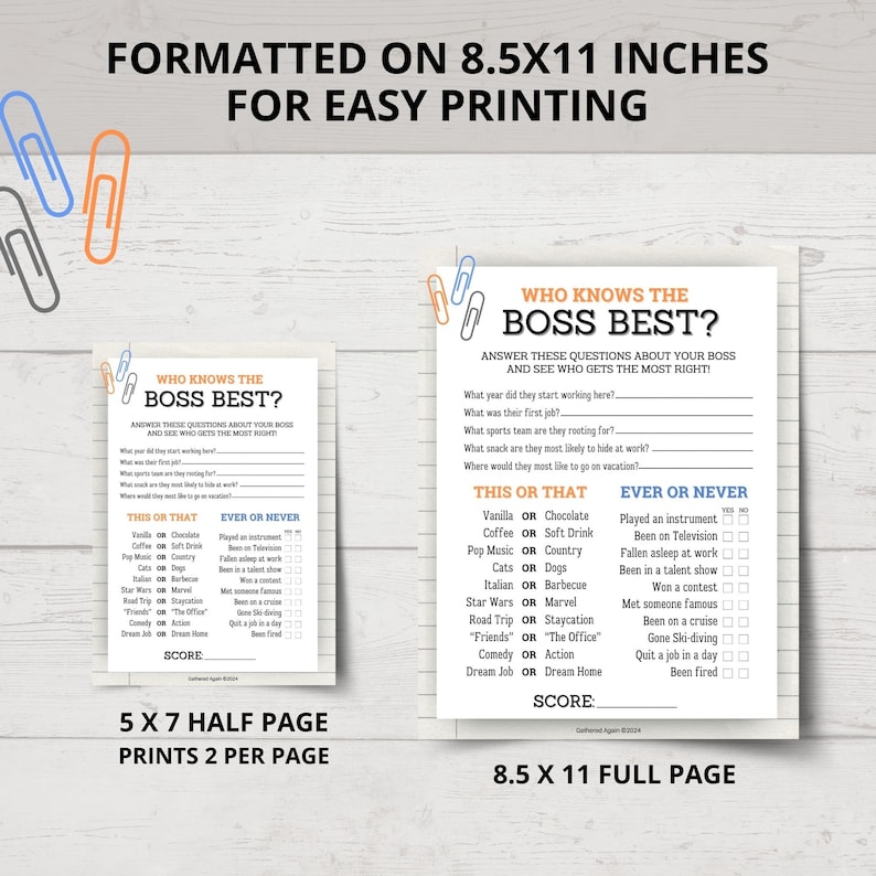 Printable Who Knows the Boss Best Game | Boss Trivia | Boss Birthday ...