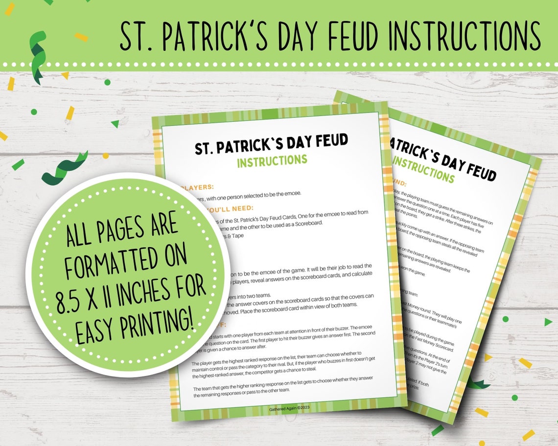 Printable St. Patrick's Day Feud Game | St. Patrick's Day Family Feud ...