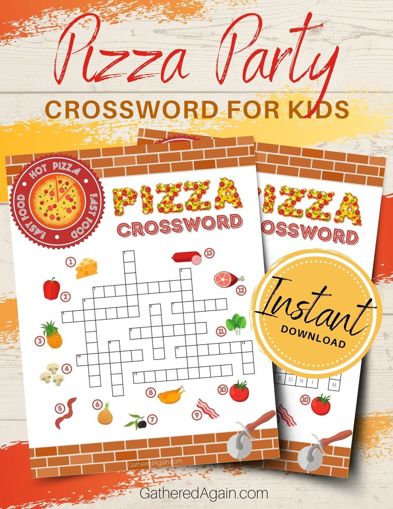 Pizza Party Picture Crossword Puzzle for Kids printable Instant ...