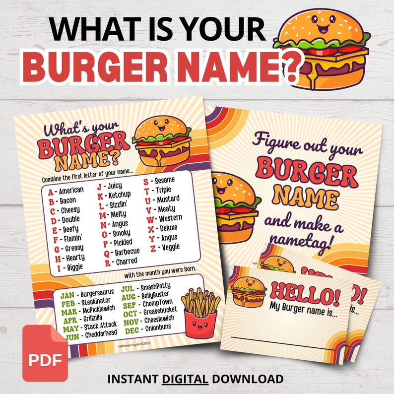 What's Your Burger Name? | Printable Burger Name Game | Funny Burger ...