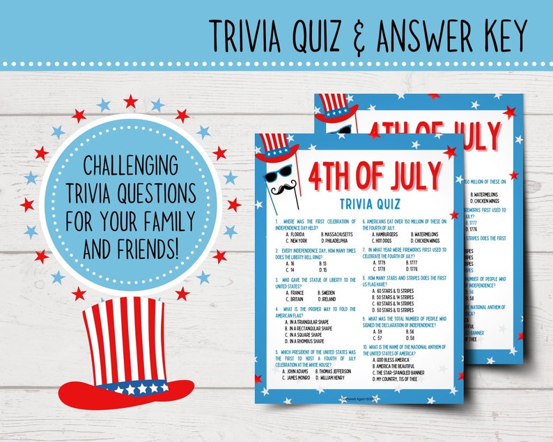 Fourth of July Trivia Game 4th of July Printable Game July 4th Family ...