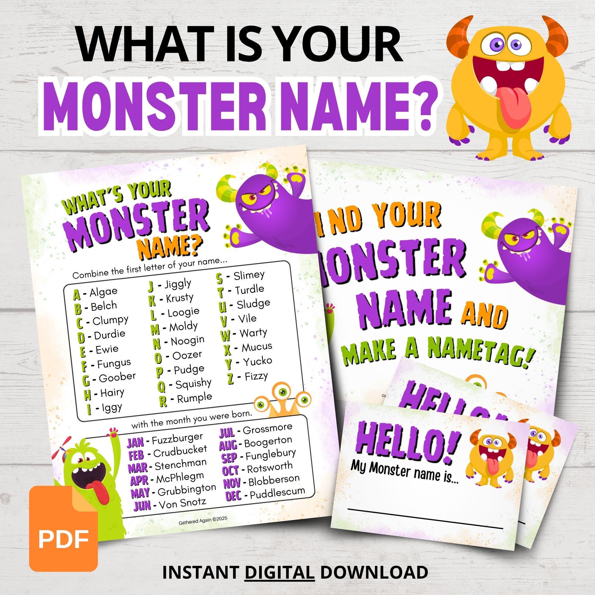 What's Your Monster Name? | Printable Monster Name Game | Funny Monster ...