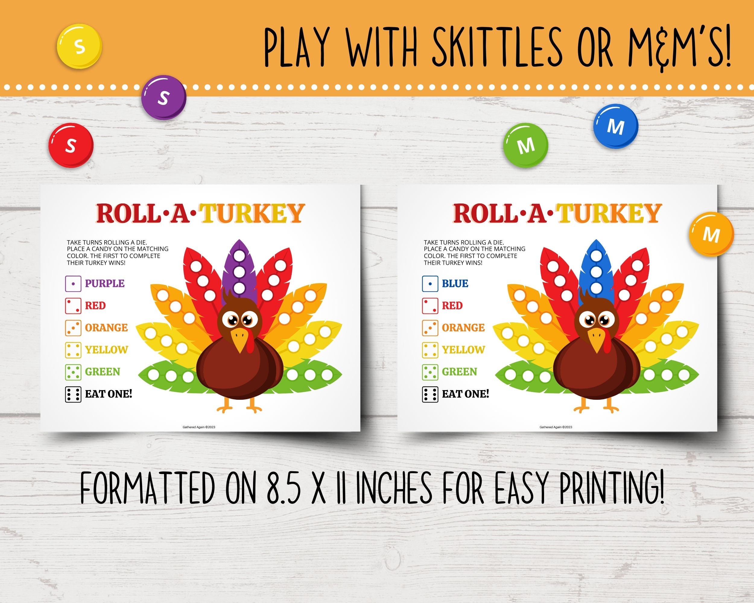 Roll-a-turkey Dice Game | Thanksgiving Candy Dice Game | Printable ...