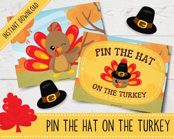 Printable Pin the Hat on the Turkey Party Game Printable - Etsy