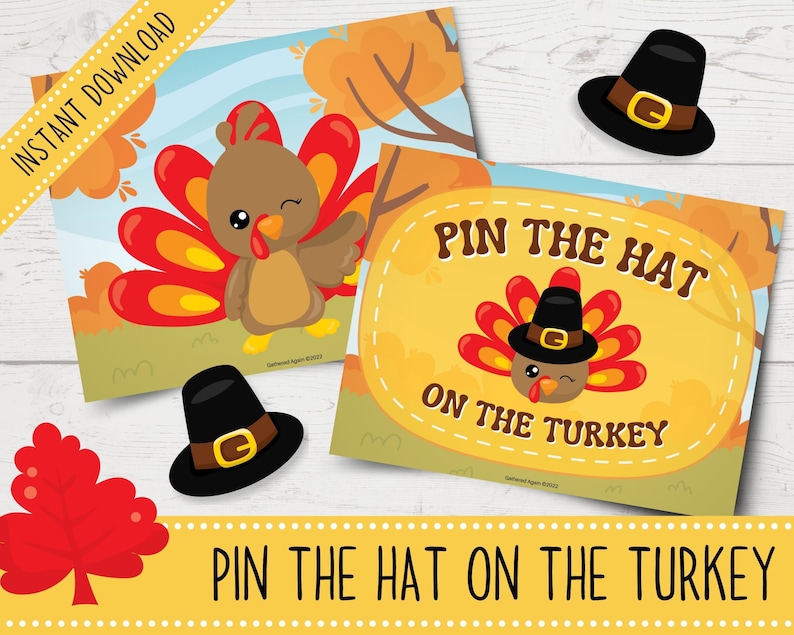 Printable Pin the Hat on the Turkey Party Game | Printable Thanksgiving ...