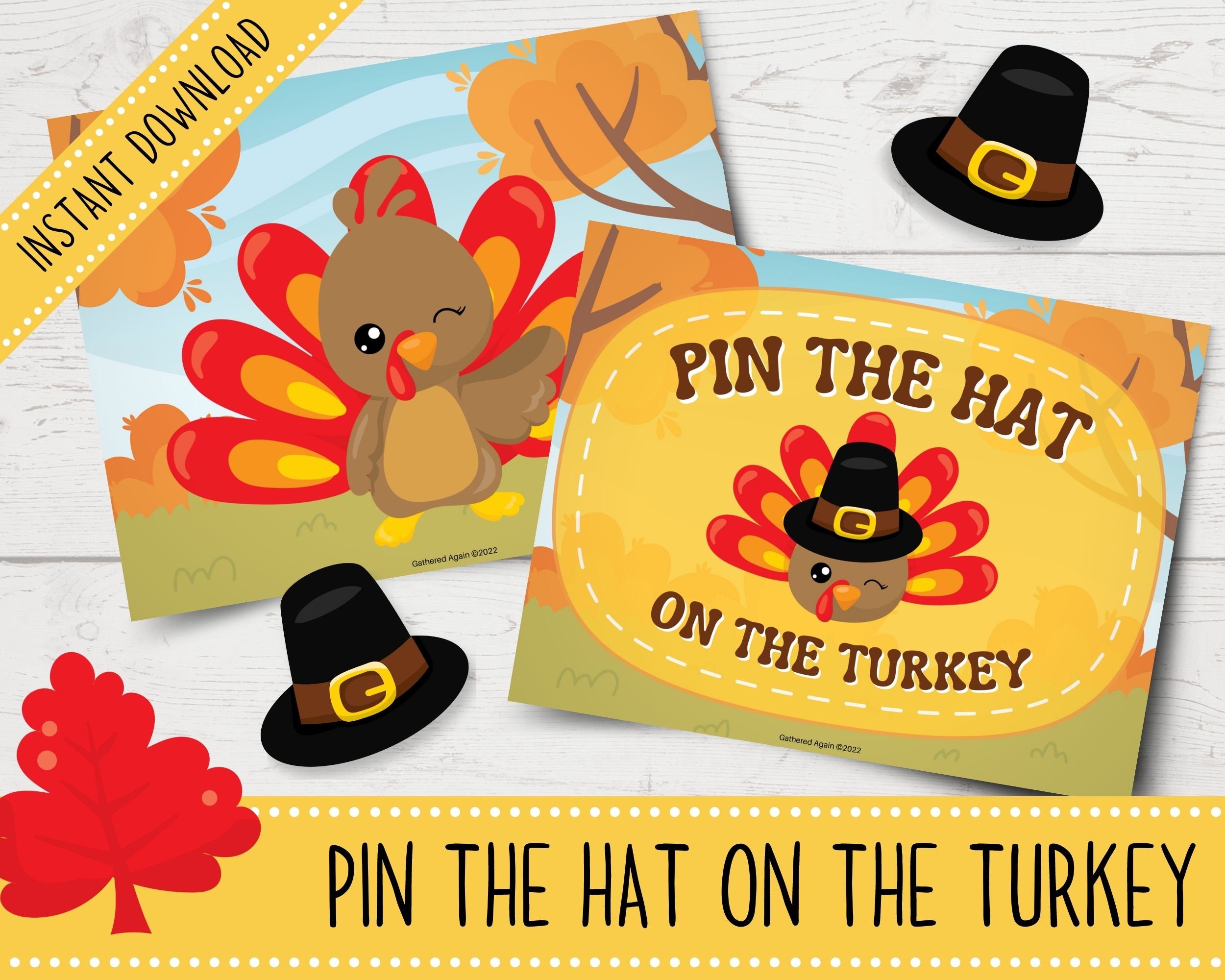 Printable Pin the Hat on the Turkey Party Game | Printable Thanksgiving ...