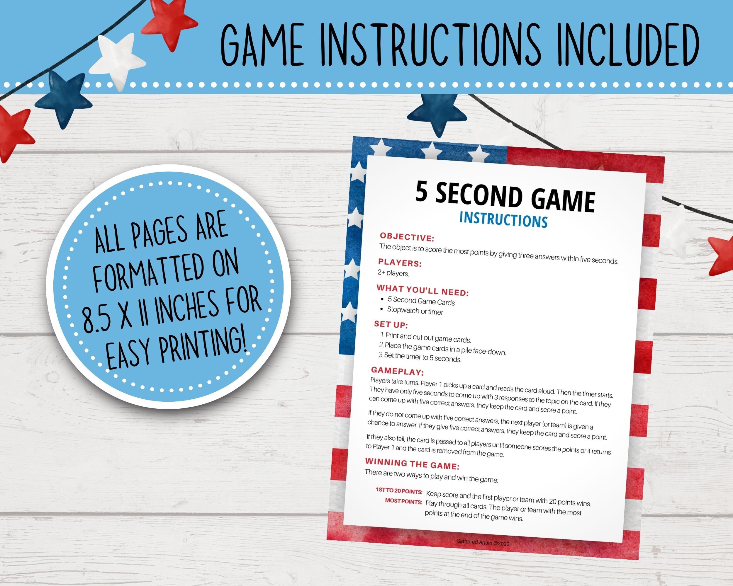 Printable 4th of July 5 Second Game July 4th 5 Second Rule America ...