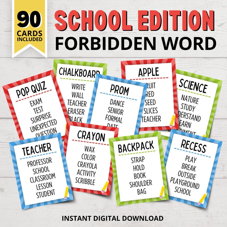 School Edition Forbidden Word Game | Classroom Taboo-style Game | Party ...