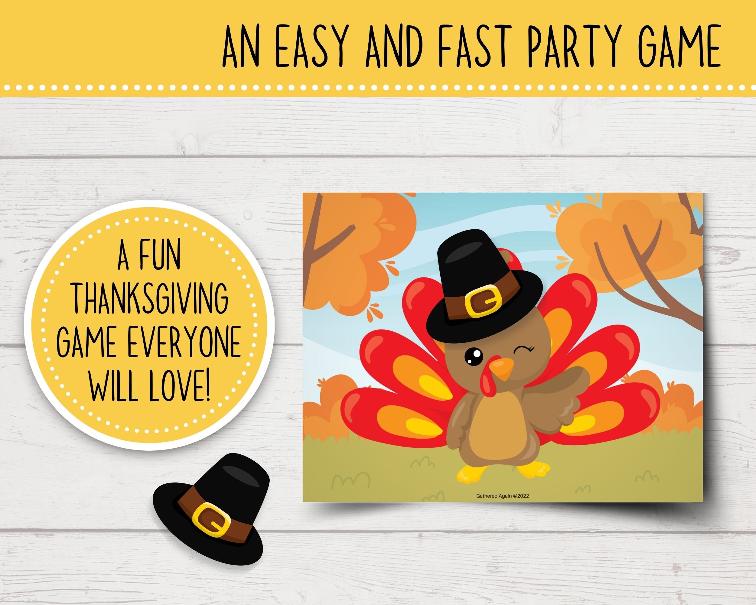 Printable Pin the Hat on the Turkey Party Game | Printable Thanksgiving ...