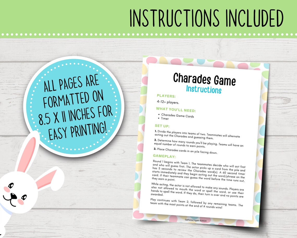 Easter Charades Game | Printable Spring Charades Cards | Easter Party ...