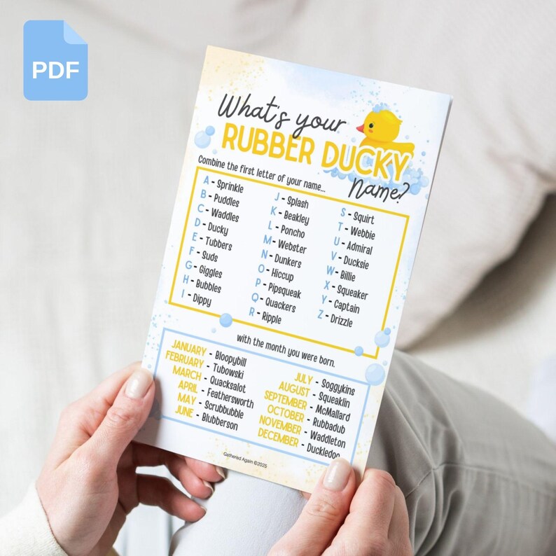 What's Your Rubber Ducky Name? | Printable Rubber Ducky Name Game ...