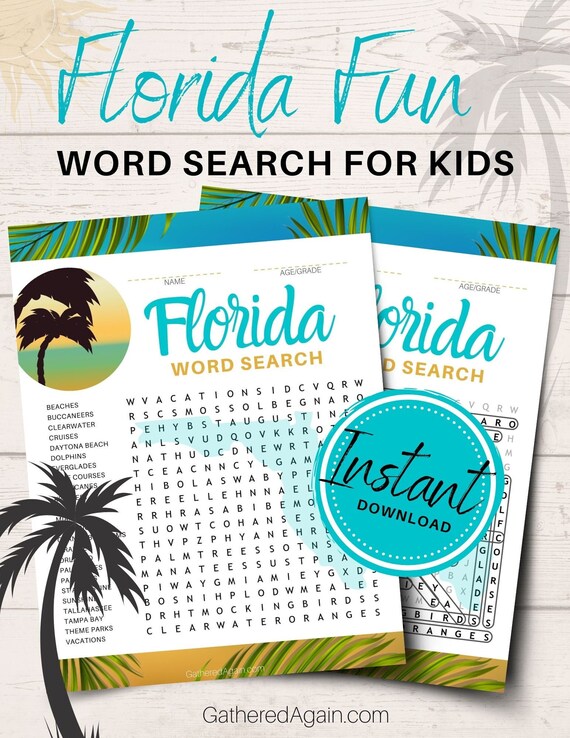 Florida Word Search Puzzle for Kids Sunshine State | Etsy