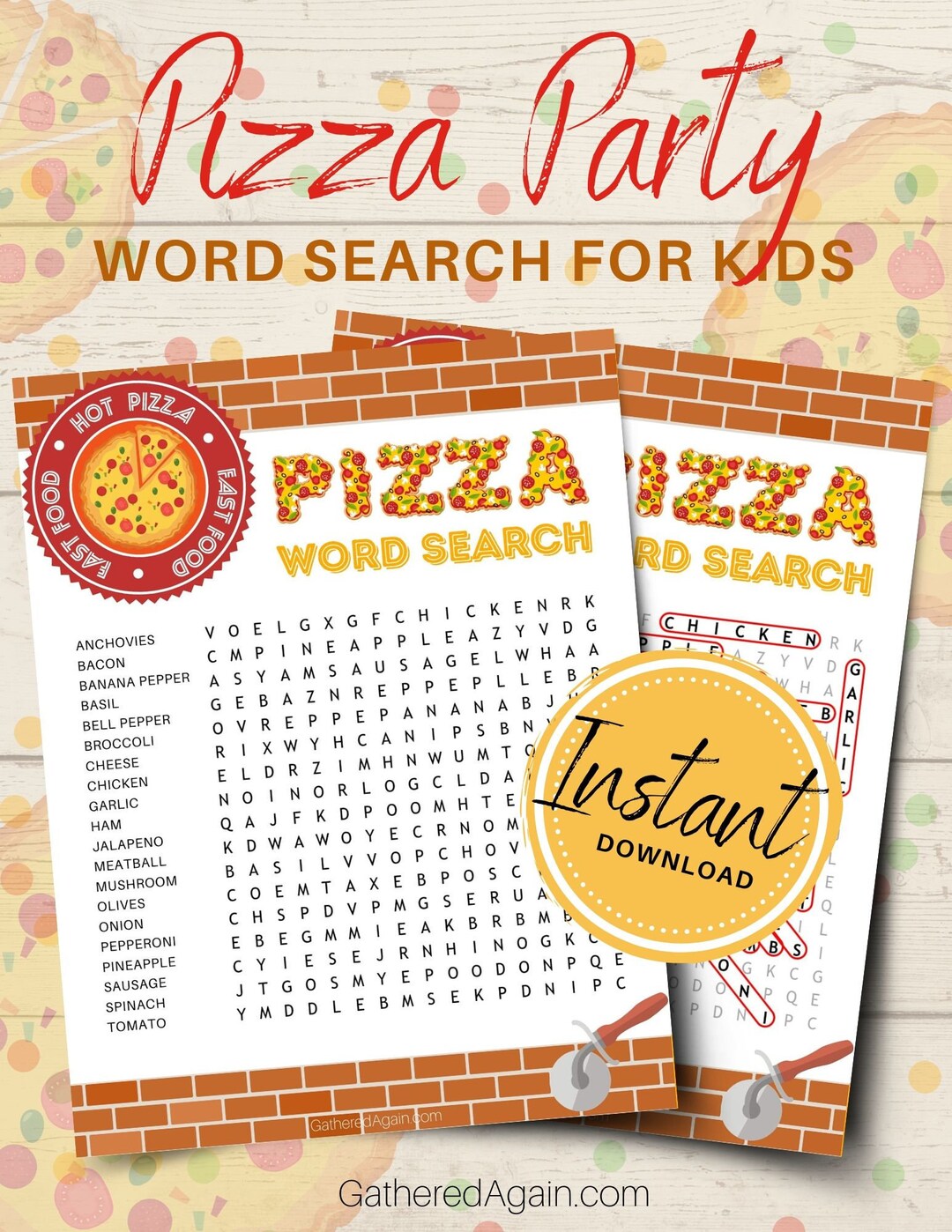 Pizza Party Word Search Puzzle for Kids printable Instant - Etsy