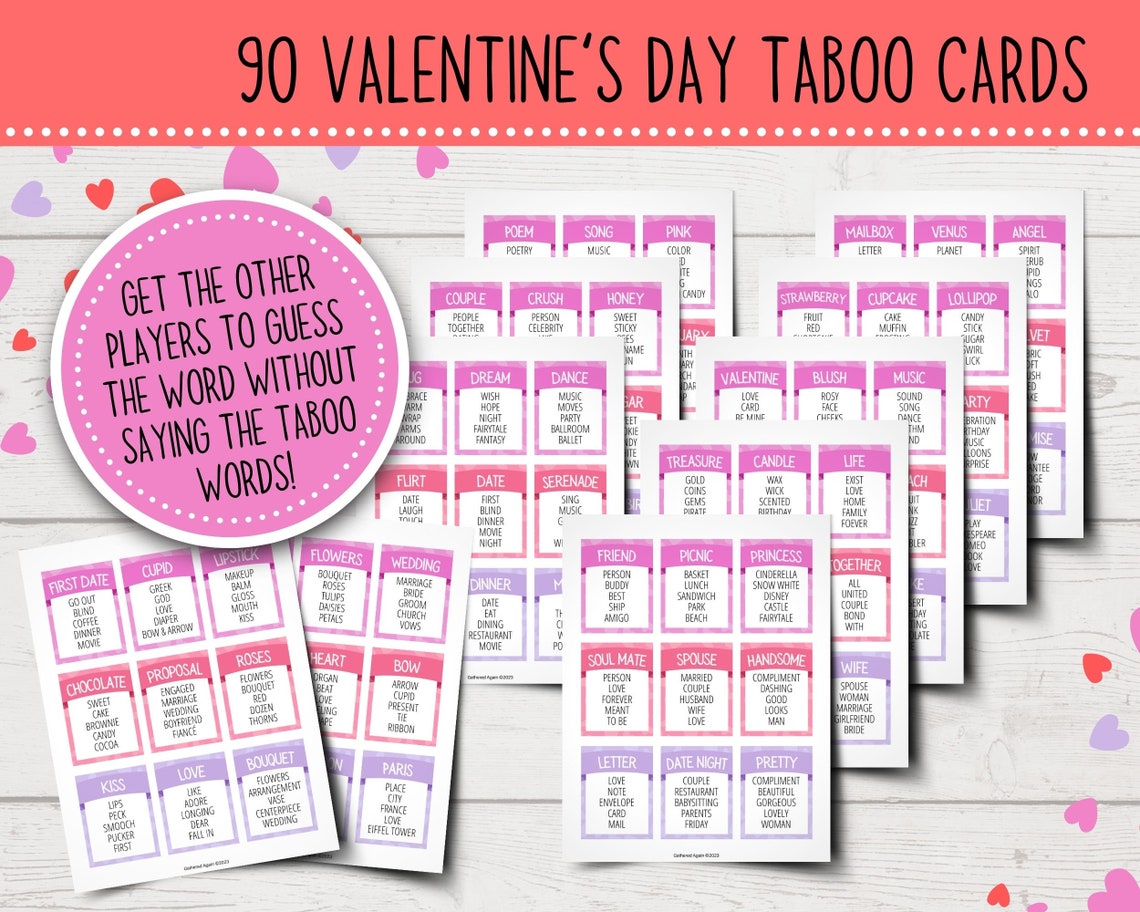 Valentines Day Taboo Game Printable Taboo Cards Etsy
