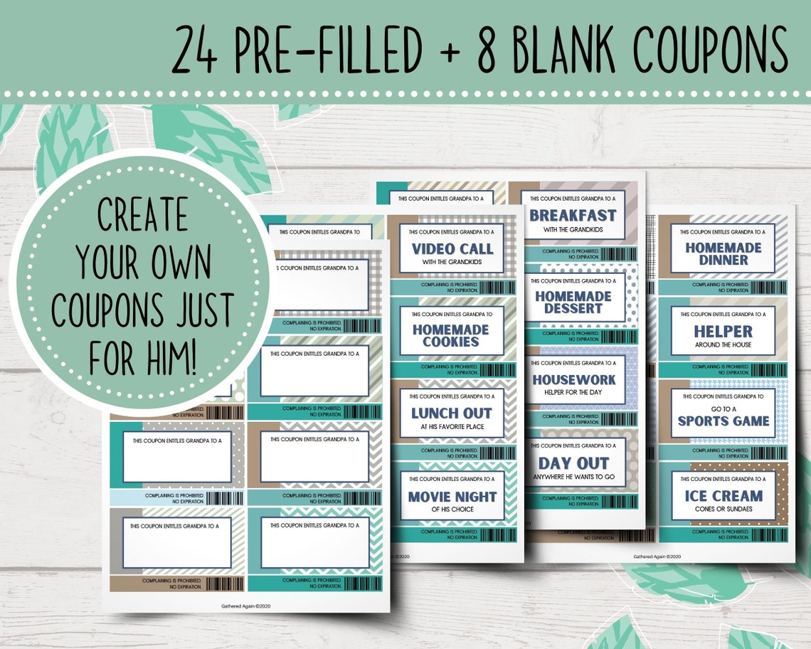 Grandpa Coupons | Coupon Book | Gifts for Grandpa | Grandparents' Day ...