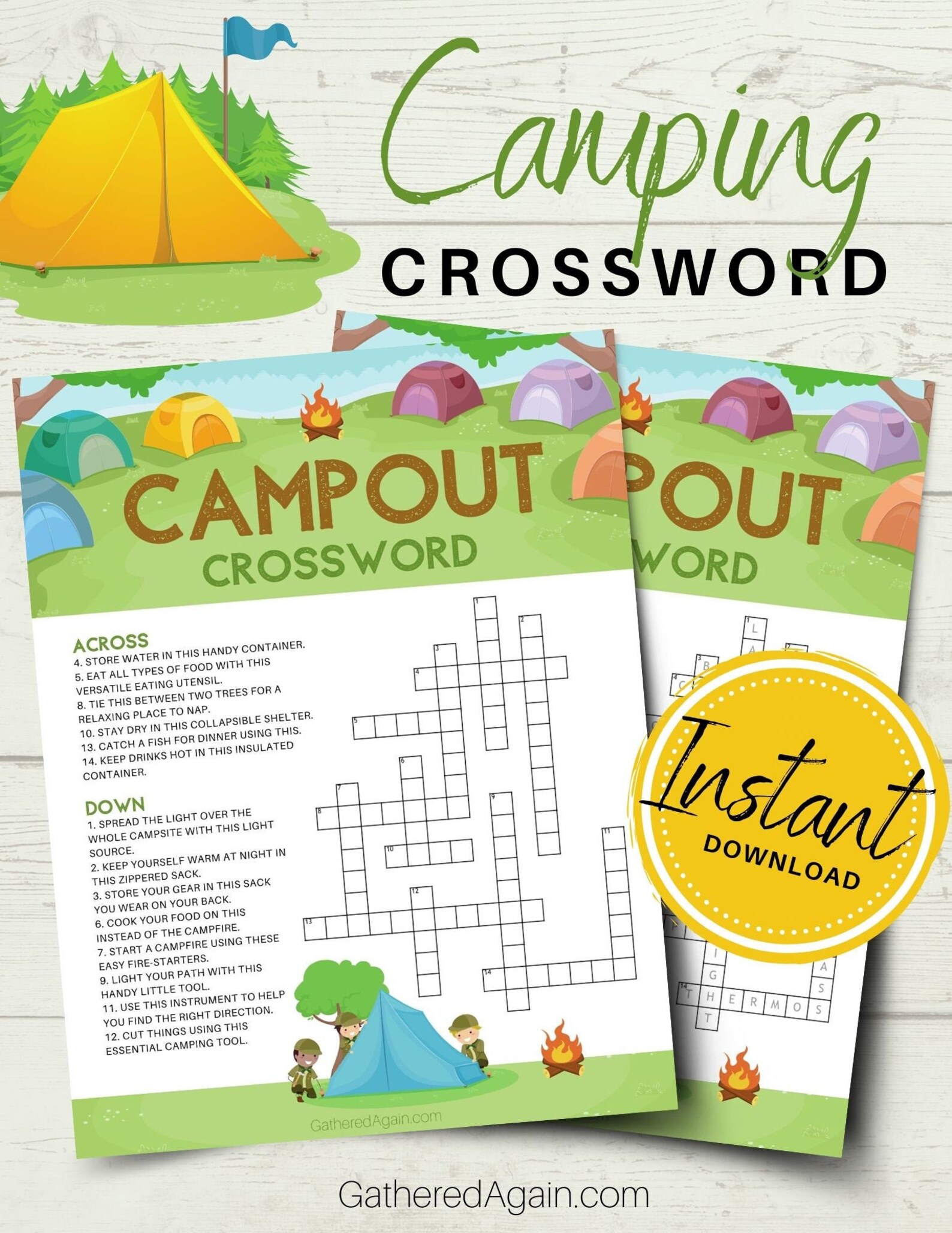 Camping Crossword Puzzle for Kids | Summer Activities | Printable ...