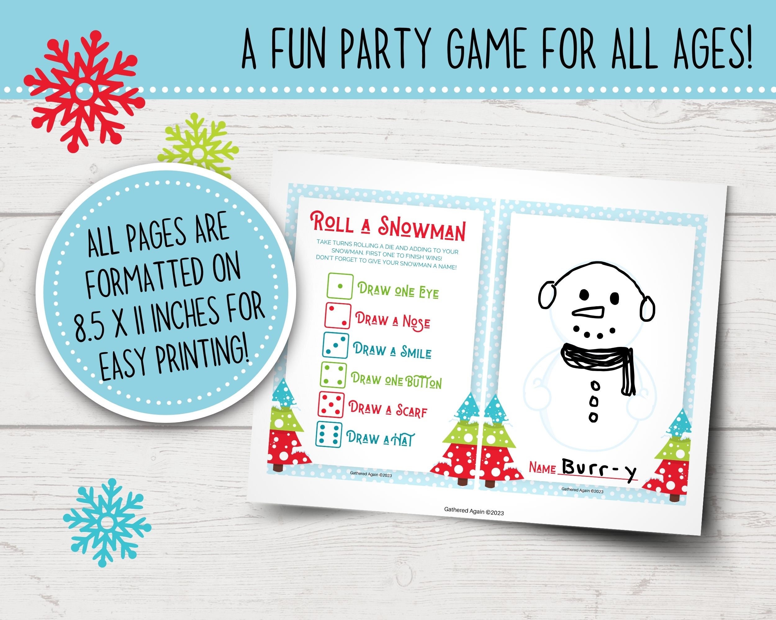 Roll A Snowman Dice Game Christmas Dice Game Draw a Snowman Dice Game ...