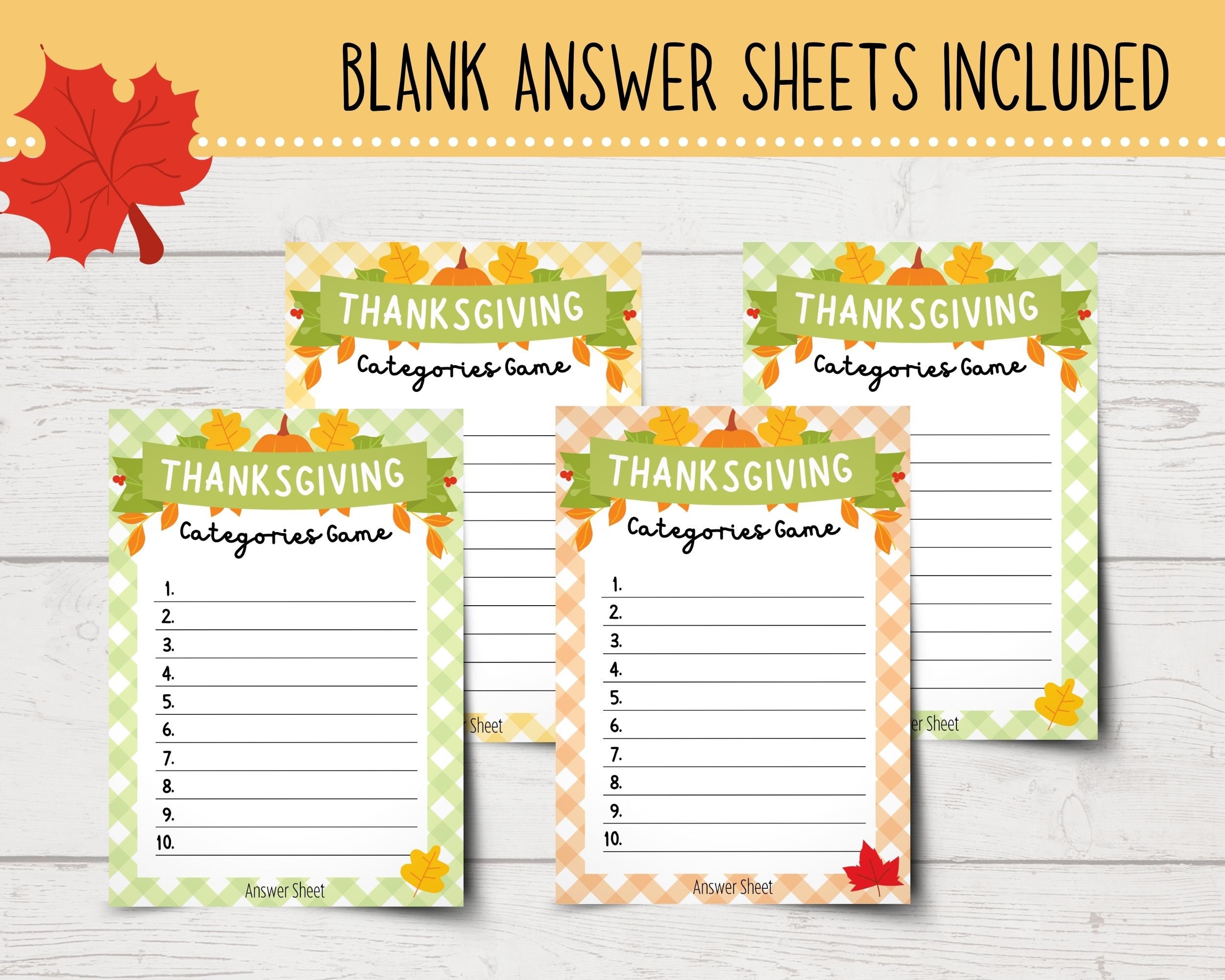 Thanksgiving Categories Game Thanksgiving Scattergories-inspired Game ...