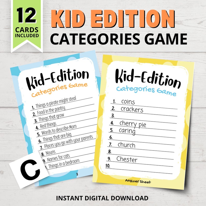 Kid-edition Categories Game | Scattergories-inspired Game for Kids ...
