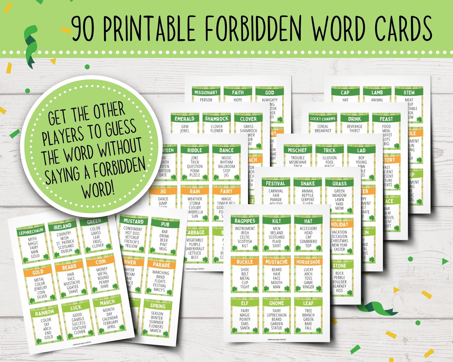 St. Patrick's Day Forbidden Word Game Printable St. Patrick's Day Taboo ...