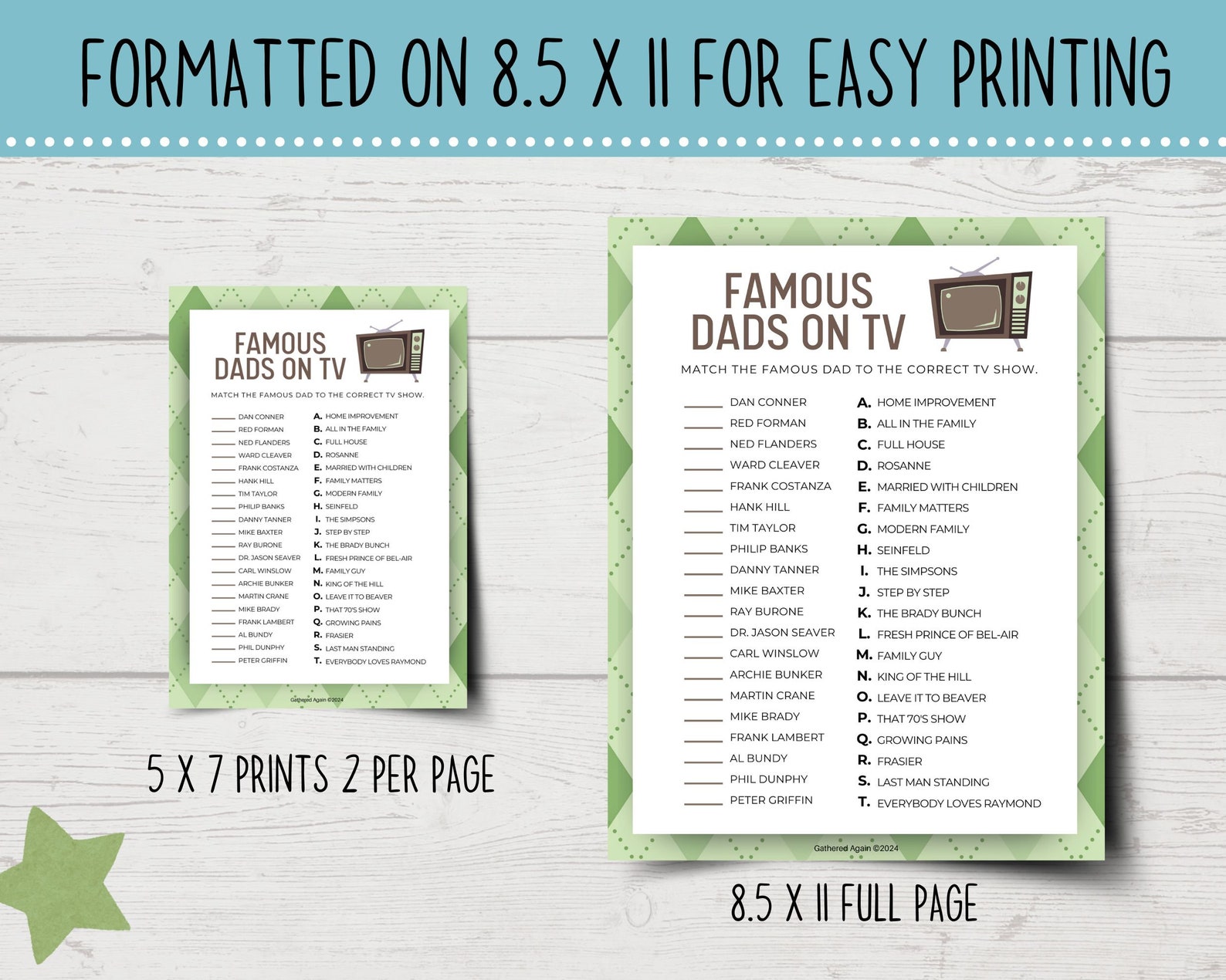 Famous TV Dads Match Game - Printable Father's Day Games - TV Dads ...