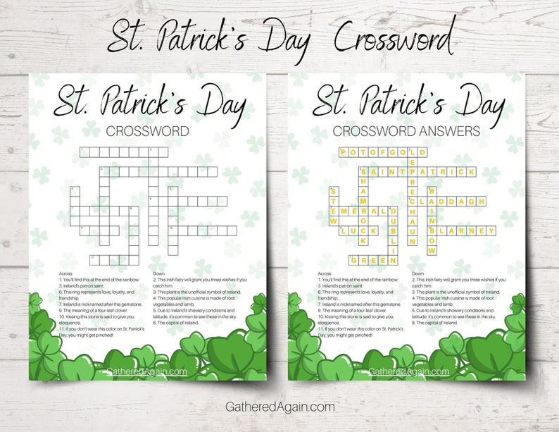 St. Patrick's Day Crossword Puzzle printable Instant Download PDF - Etsy