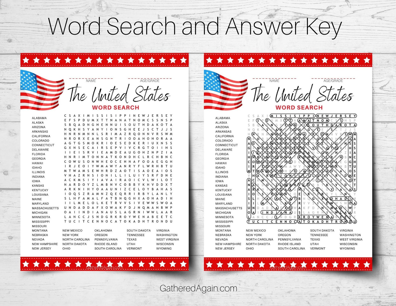 The United States and Capitals Word Search Pack for Kids Homeschool ...