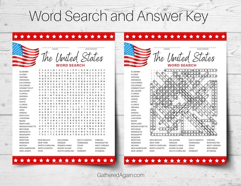 The United States and Capitals Word Search Pack for Kids Homeschool ...