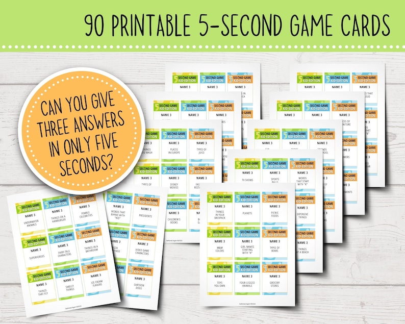 Printable 5 Second Game for Kids | Kid-edition 5 Second Game | Birthday ...