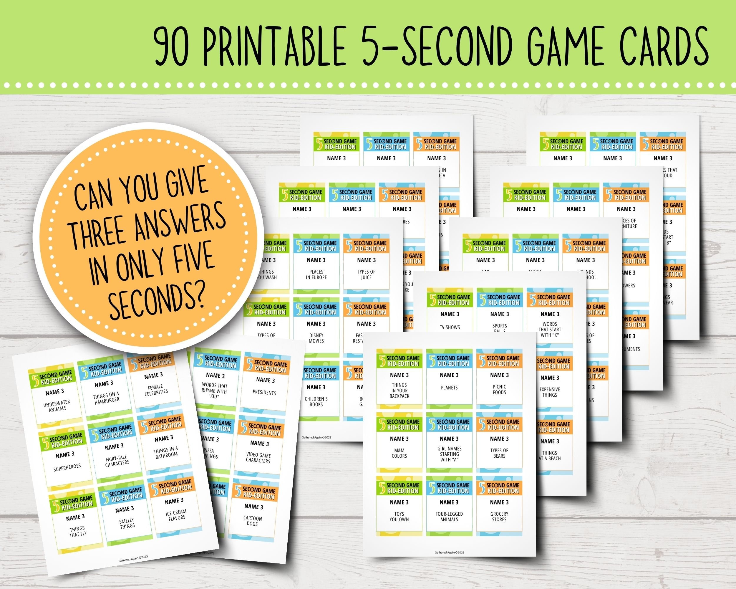 Printable 5 Second Game for Kids | Kid-edition 5 Second Game | Birthday ...