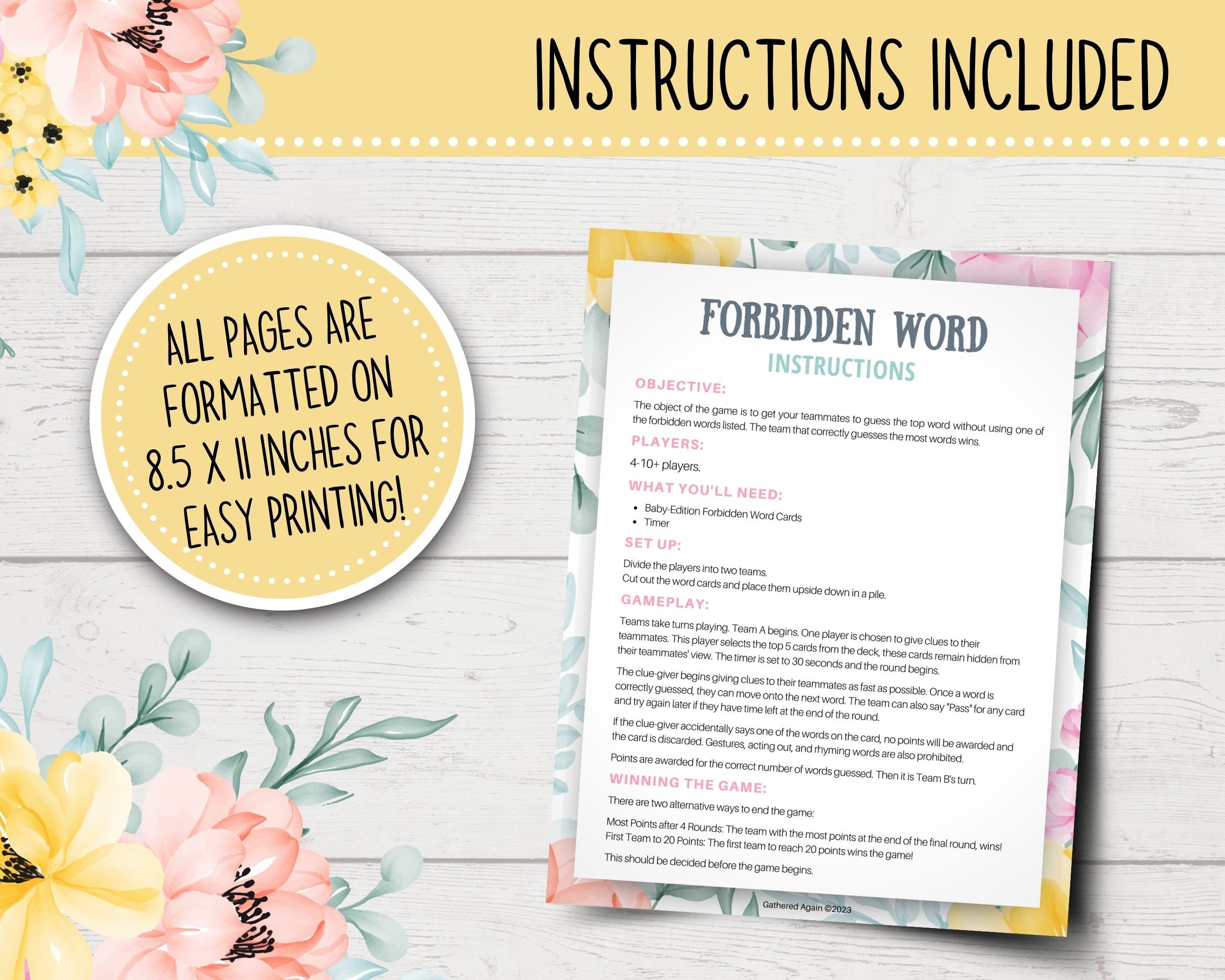 Baby Shower Forbidden Word Game | Baby Shower Taboo-style Game ...