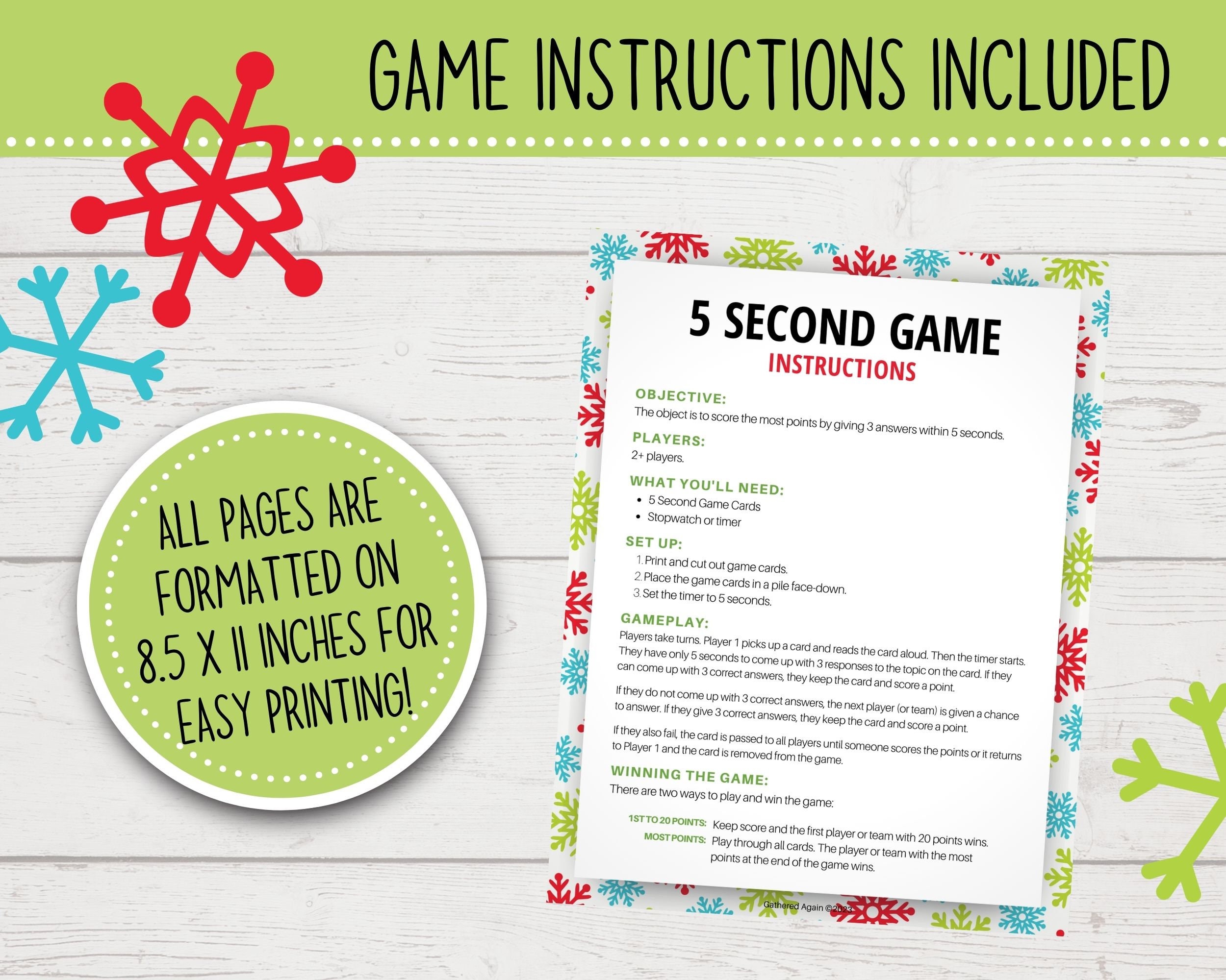 Christmas 5 Second Game Printable Christmas Party Games Funny Christmas ...