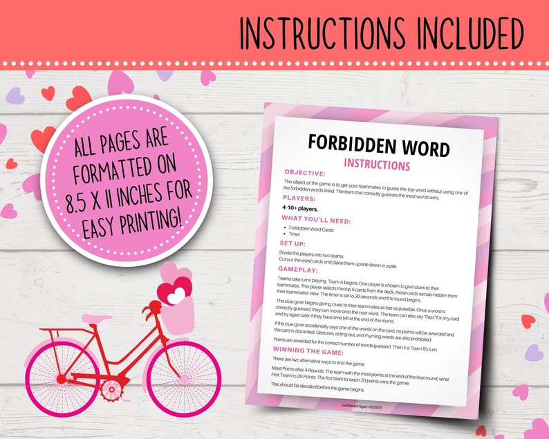 Valentine's Day Forbidden Word Game | Valentine's Day Taboo-style Game | Printable Valentine's ...