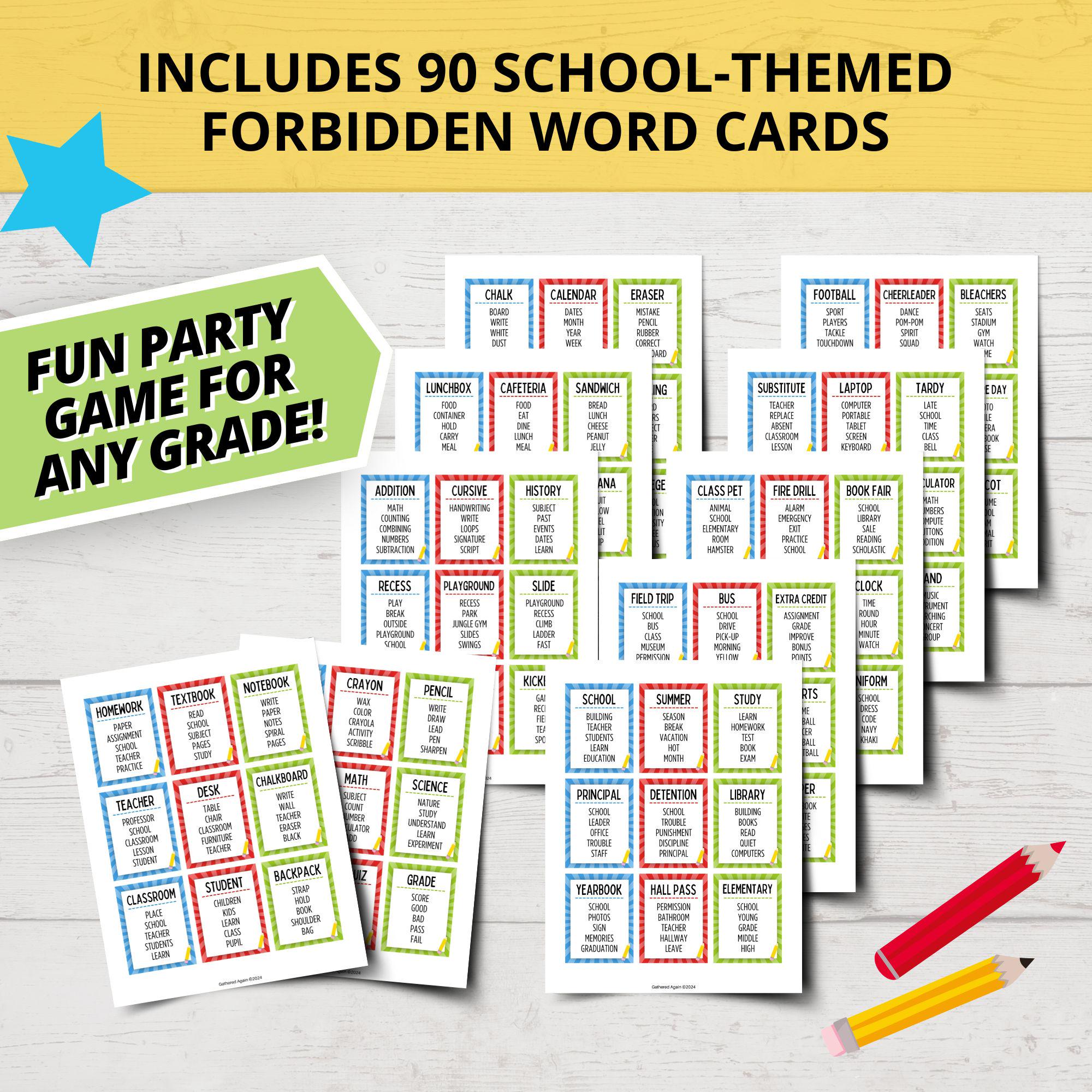 School Edition Forbidden Word Game | Classroom Taboo-style Game | Party ...