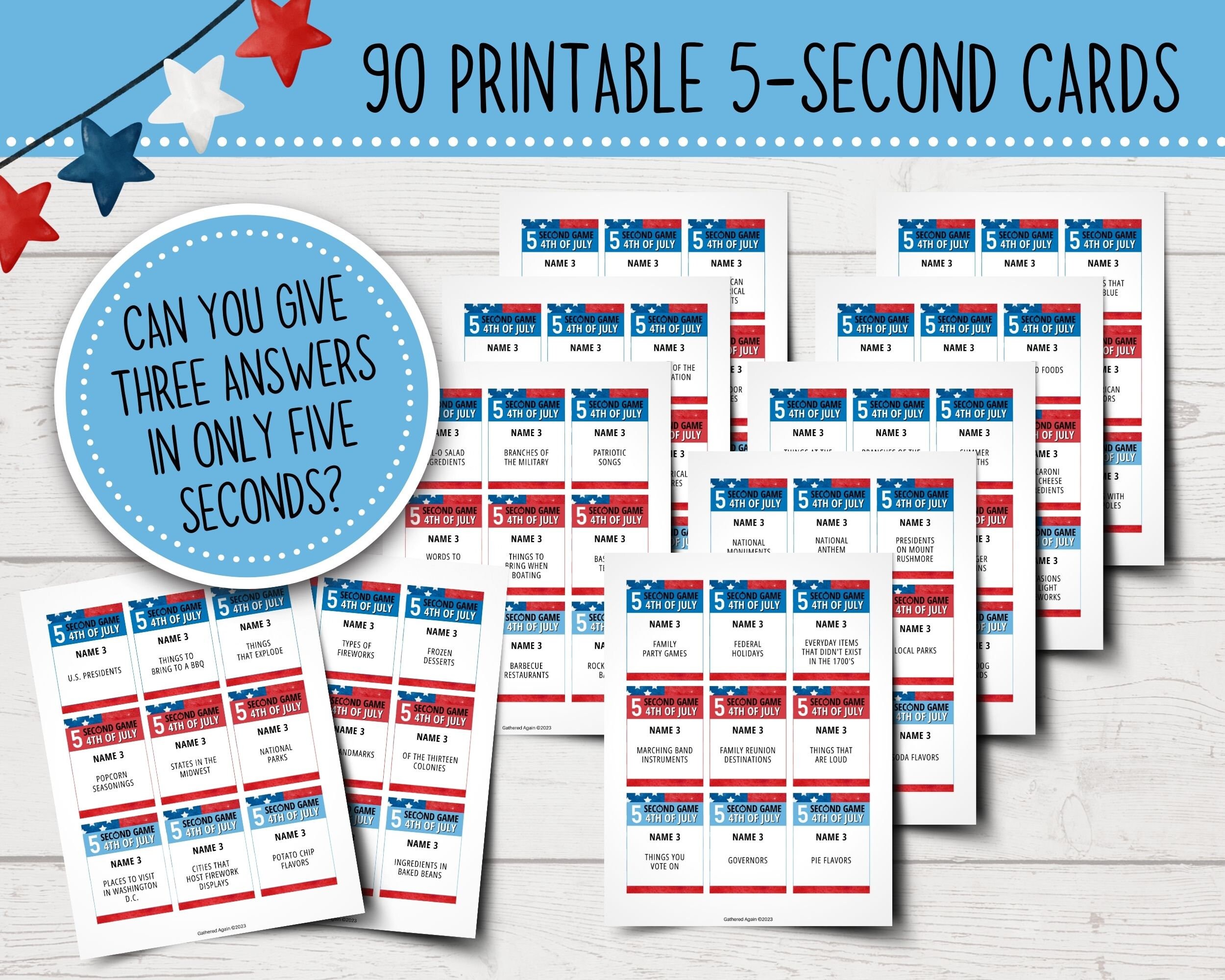 Printable 4th of July 5 Second Game July 4th 5 Second Rule America ...