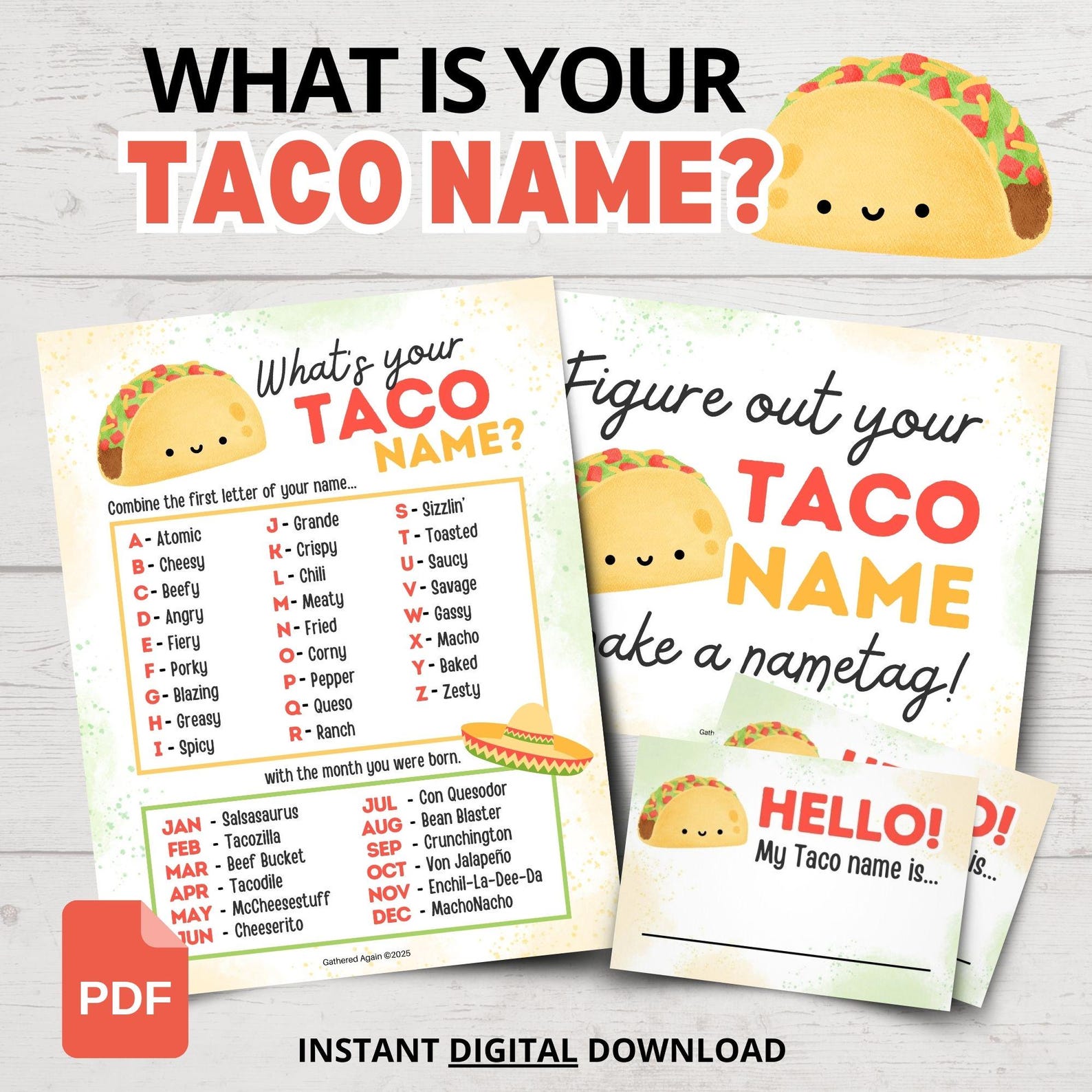 What's Your Taco Name? | Printable Taco Name Game | Funny Taco Party ...