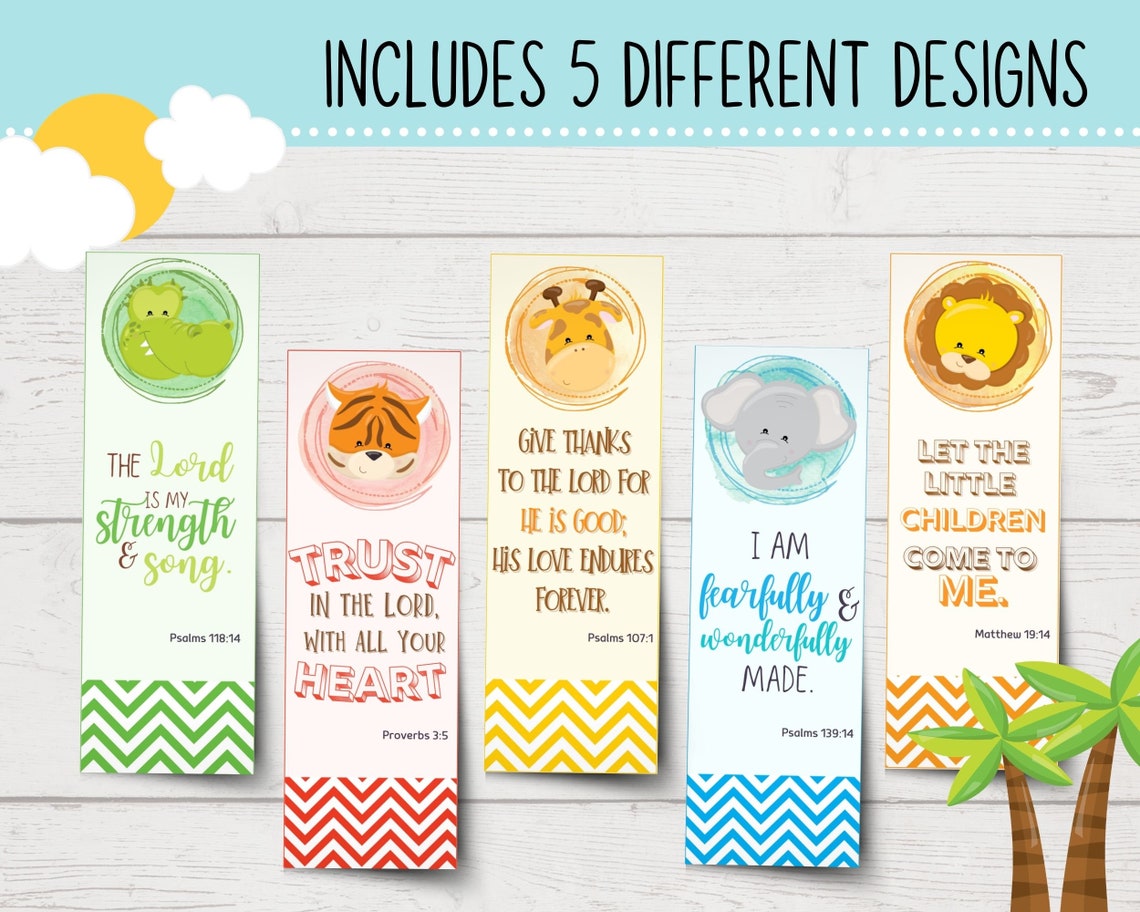 PRINTABLE Bible Verse Bookmarks for Kids Animal Bookmarks Christian ...