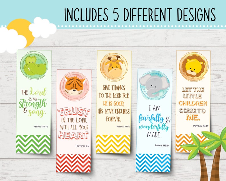 PRINTABLE Bible Verse Bookmarks for Kids Animal Bookmarks Christian ...