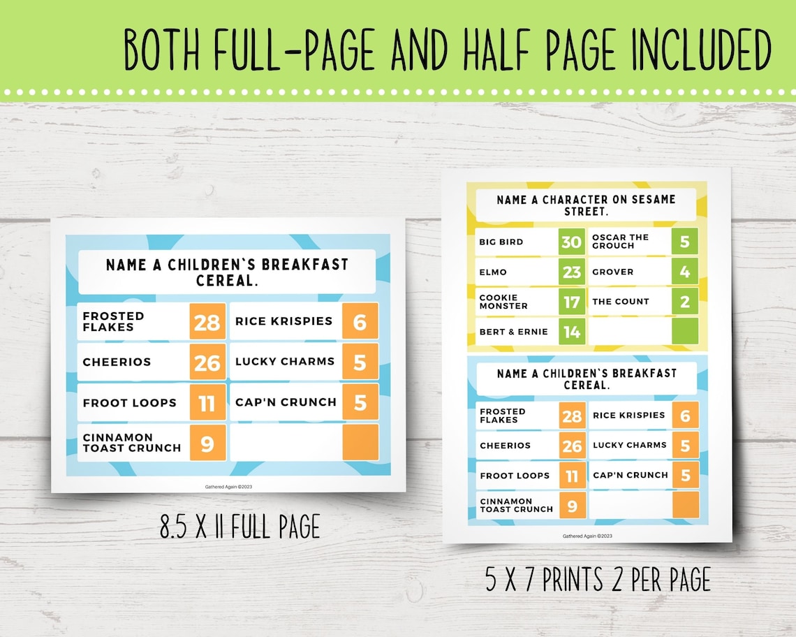 Kid-friendly Feud Game Printable Family Feud Style Questions - Etsy