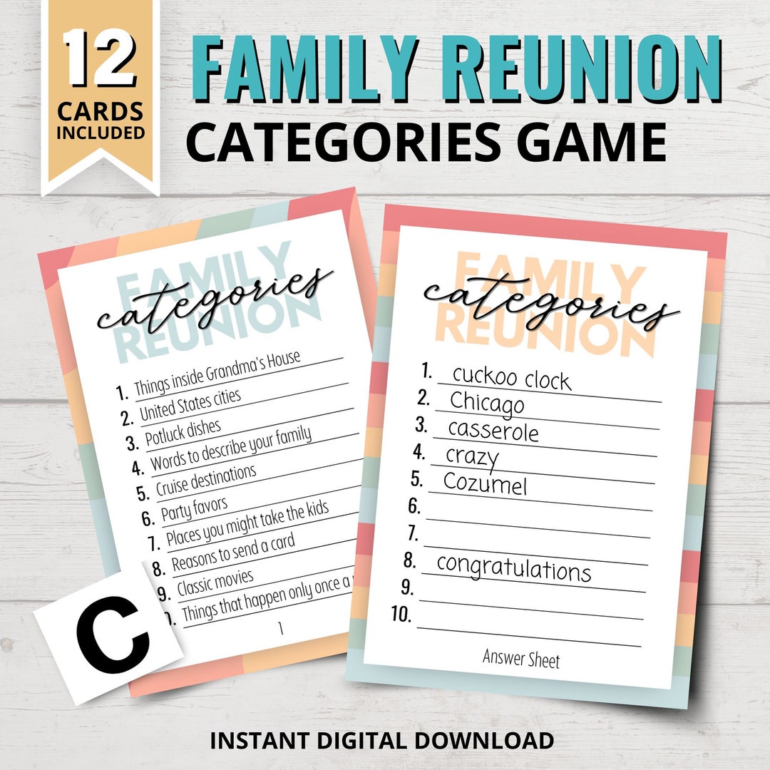 Family Reunion Categories Game | Printable Family Reunion Games ...