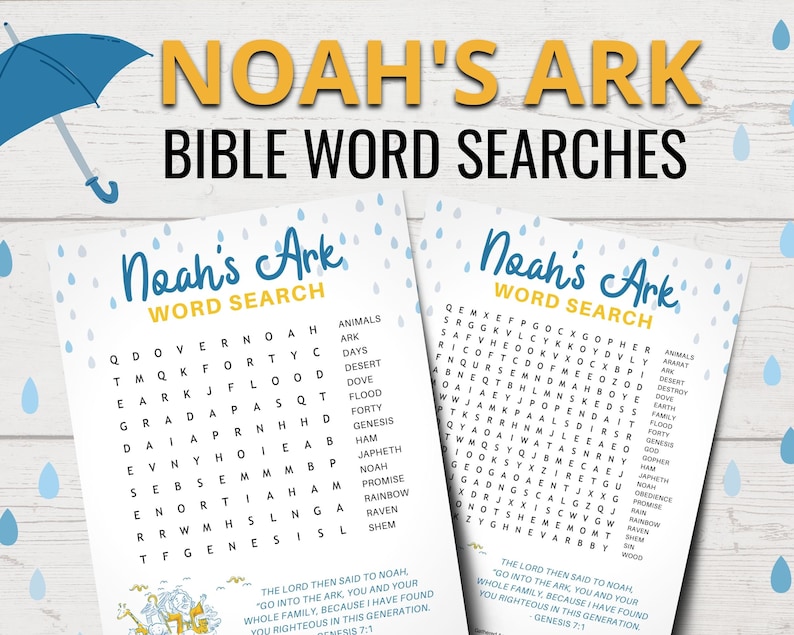 Noah's Ark Word Searches | Bible Word Searches for Kids | Printable ...