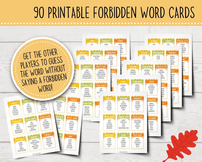 Thanksgiving Forbidden Word Game | Thanksgiving Taboo-style Game ...
