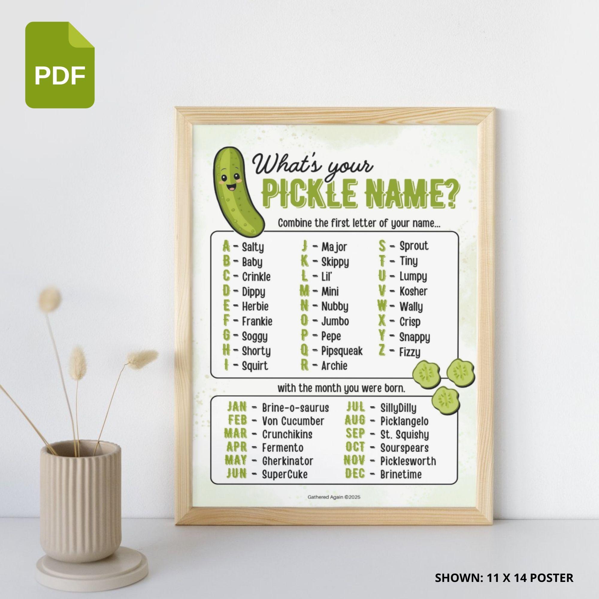 What's Your Pickle Name? | Printable Pickle Name Game | Funny Pickle ...