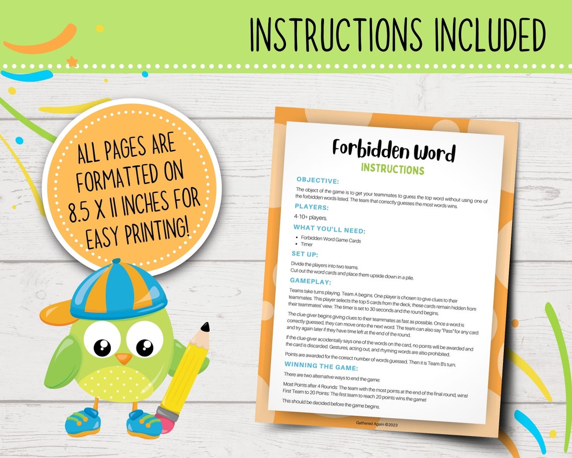 Forbidden Word Game for Kids | Printable Kid-edition Taboo-style Game ...