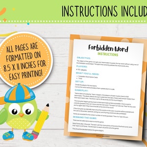 Forbidden Word Game for Kids | Printable Kid-edition Taboo-style Game ...