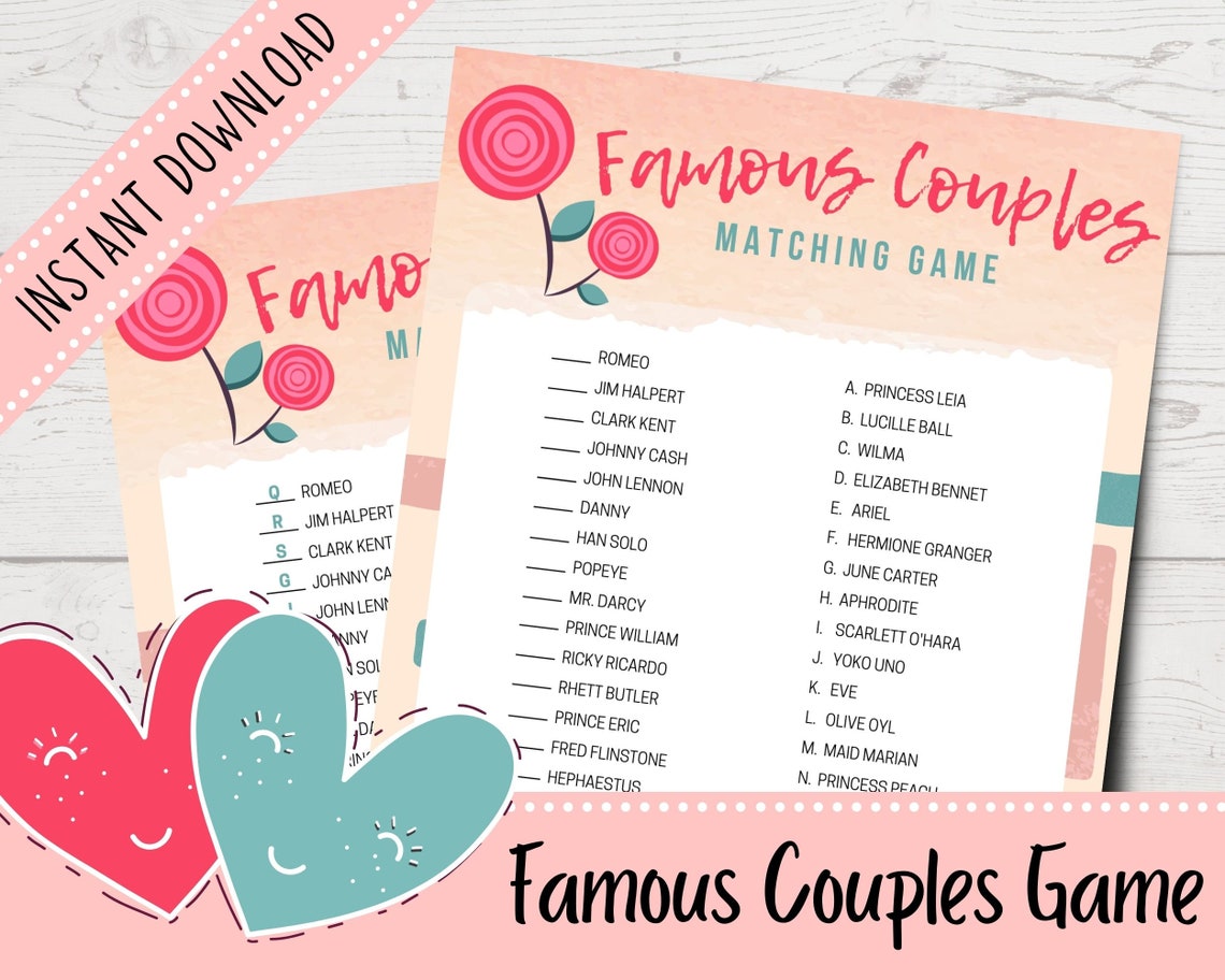 Famous Couples Matching Game | Bridal Shower Game | Bachelorette Party ...