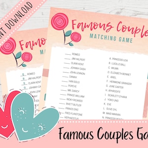 Famous Couples Matching Game | Bridal Shower Game | Bachelorette Party ...