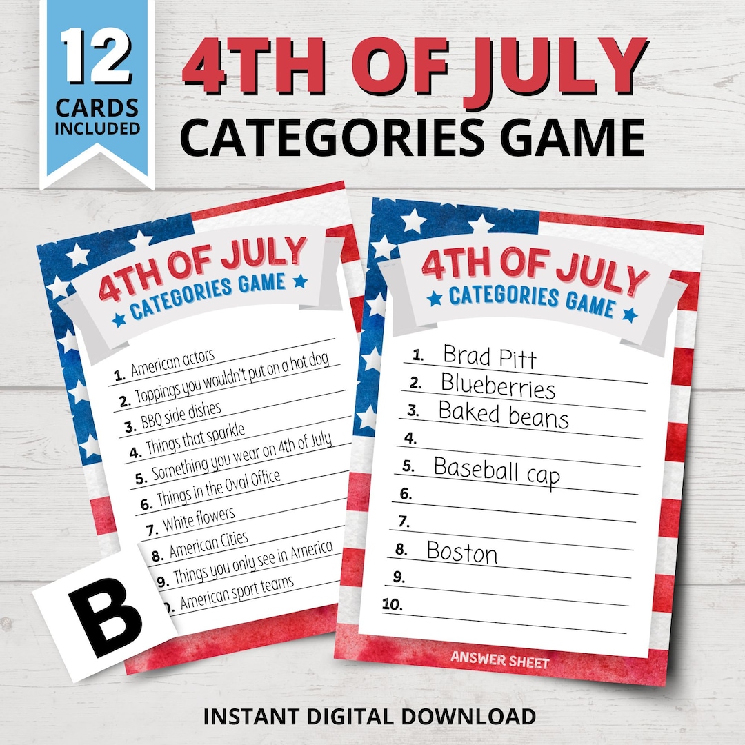 Fourth of July Categories Game | Printable 4th of July Games | Family ...